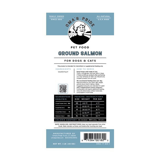 Oma's Pride Ground Salmon 1lb – Furly's Pet Supply