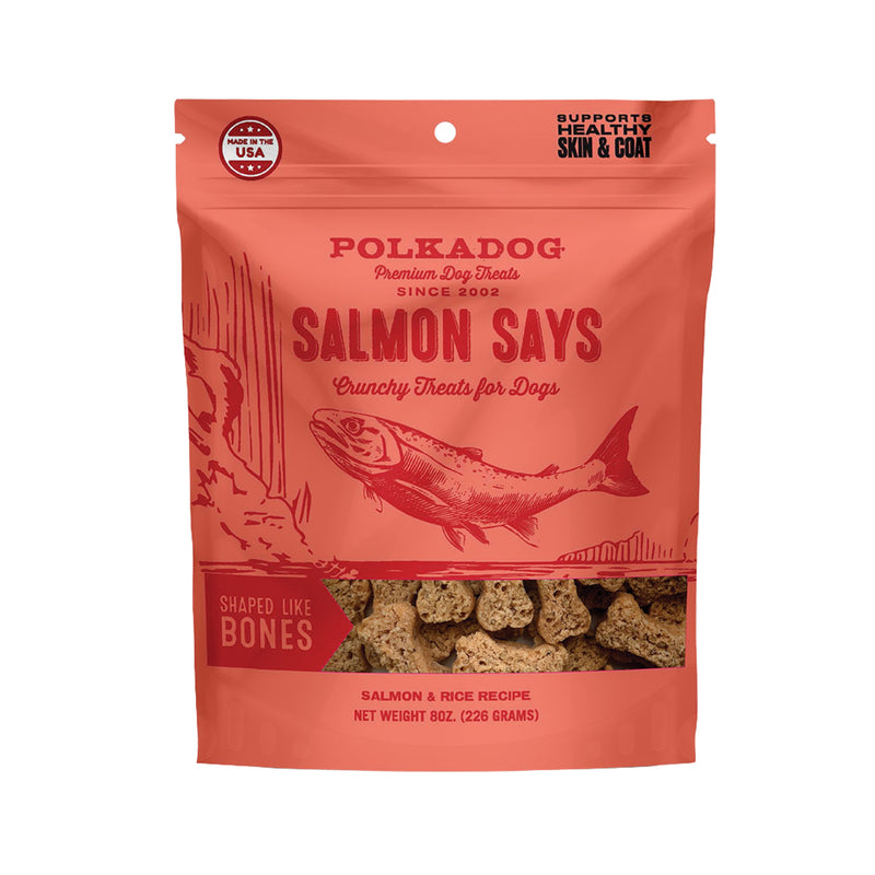 Polka Dog Salmon Says Salmon Treats (Bones) 8oz – Furly's Pet Supply